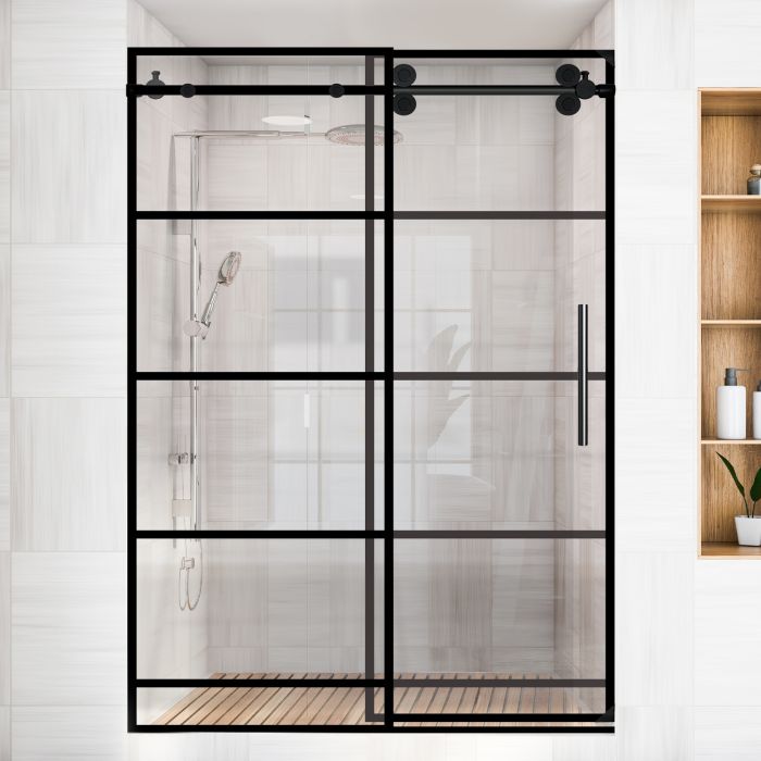 Marcella 44 48 X 76 Single Sliding Matte Black Grid Shower Door